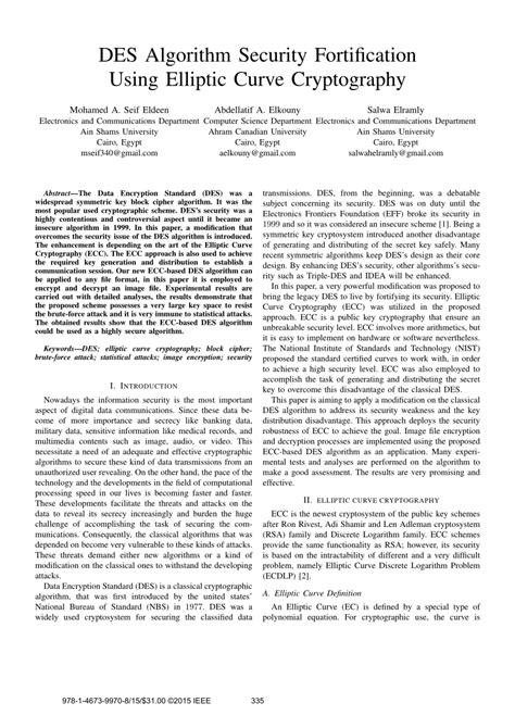 Pdf Des Algorithm Security Fortification Using Elliptic Curve Cryptography