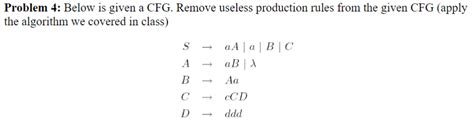 Solved Problem 4 Below Is Given A Cfg ﻿remove Useless
