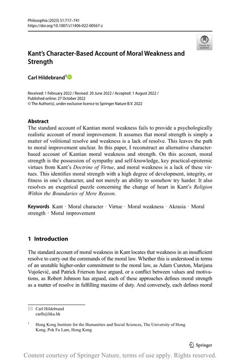 Kants Character Based Account Of Moral Weakness And Strength