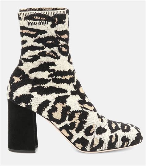 Leopard Print Jacquard Ankle Boots In Beige Miu Miu Mytheresa