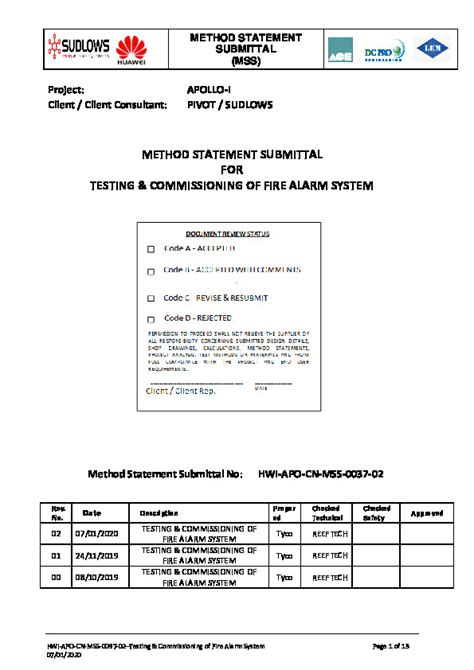 Fire Alarm Method Statement Pdfcoffee Com