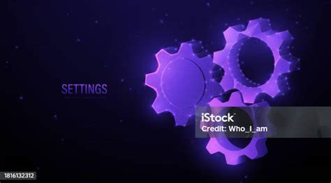 메커니즘 기어 톱니바퀴 비즈니스 프로세스 팀워크 기업 업무 비즈니스 성공 낮은 다각형 와이어프레임 메쉬 선과 삼각형 점 연결 일러스트레이션 벡터 3차원 형태에 대한 스톡