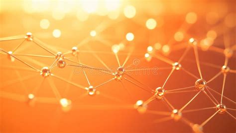 Abstract Golden Network Connection On Orange Background Stock