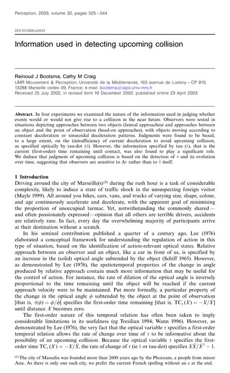 Pdf Information Used In Detecting Upcoming Collision