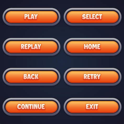 Premium Vector Game Ui Set Of Orange Buttons In Cartoon Style Gui To Build 2d Games Cartoon