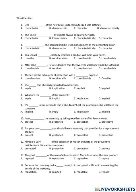 Toeic Vocabulary Lesson 3 Worksheet Vocabulary Lessons Word Families