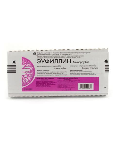 Эуфиллин (раствор, 10 шт, 5 мл, 24 мг / мл, для внутривенного введения ...