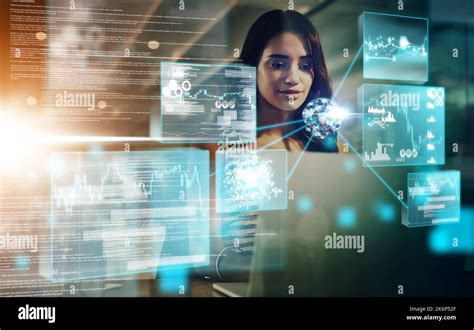 Overlay Finance Stock Market Hologram Or Woman And Futuristic