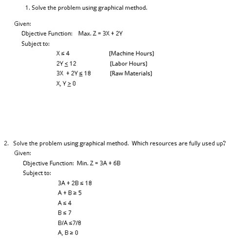 Solved 1 Solve The Problem Using Graphical Method Given