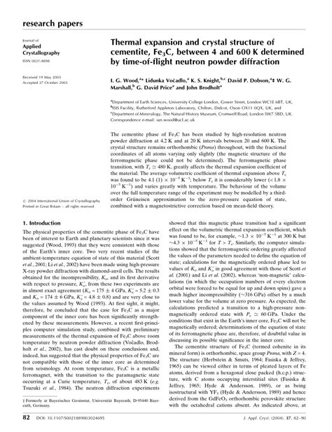 Pdf Thermal Expansion And Crystal Structure Of Cementite Fe3c