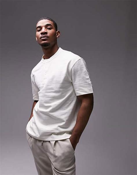 Topman Oversized Heavyweight Henley T Shirt In Ecru Asos