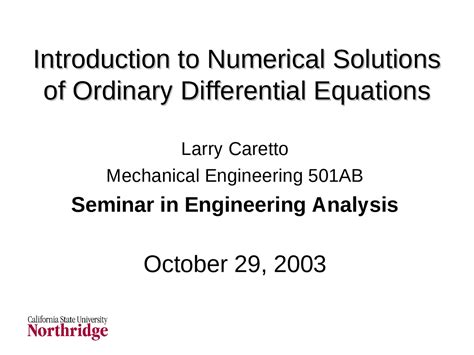 Introduction To Numerical Solutions Of Ordinary Differential Equations