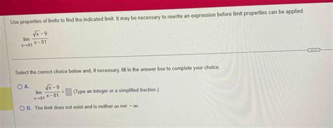 Solved Use Properties Of Limits To Find The Indicated Limit Chegg