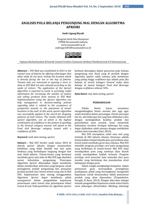 Pdf Analisis Pola Belanja Pengunjung Mal Dengan Algoritma Apriori