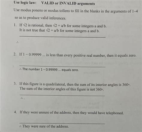 solved use logic law valid or invalid arguments use modus