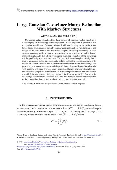 PDF Large Gaussian Covariance Matrix Estimation With Markov Structures