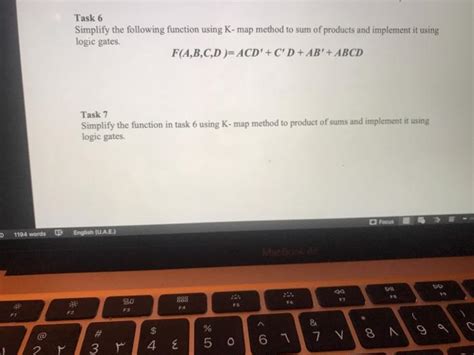 solved task 6 simplify the following function using k map