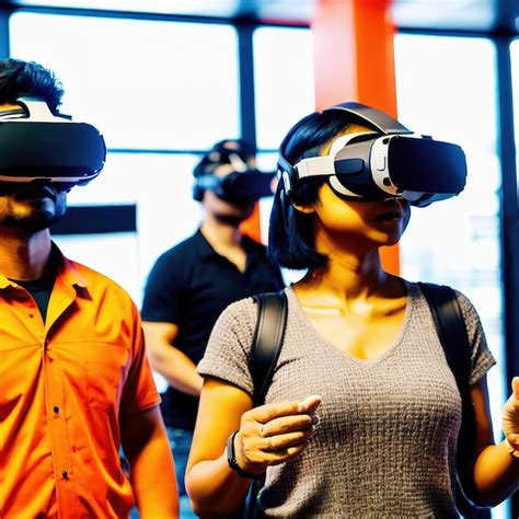 미래의 인간 착용 Vr 가상 헤드셋 안경 Ai에 의한 생성 예술 프리미엄 사진