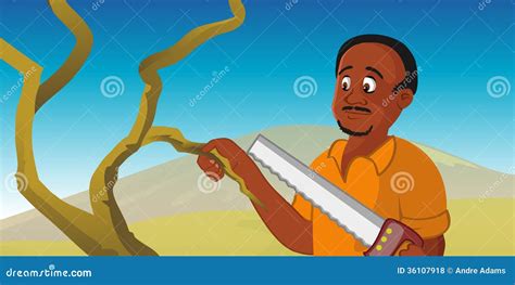 Man Cutting Tree Stock Vector Illustration Of Cutting