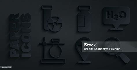 위치에 방사성 설정 H2o에 대한 화학 공식 테스트 튜브 플라스크 스탠드 돋보기 아래 미생물 방사선 아이콘 벡터 3차원 형태에 대한 스톡 벡터 아트 및 기타 이미지 Istock