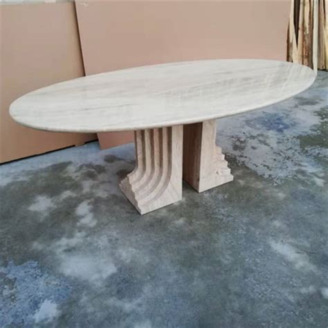 Dining Table Top Stone Pedestal Base Oval Travertine Stone Dining Table