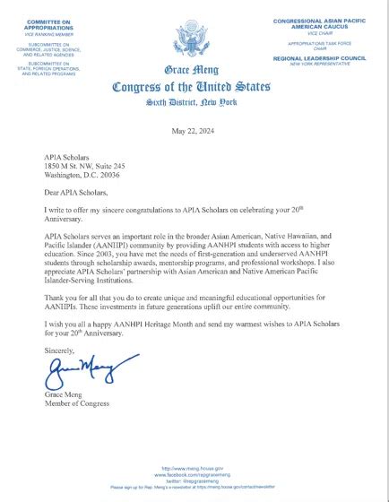 Letter Of Congratulations From Congresswoman Grace Meng Asian Pacific