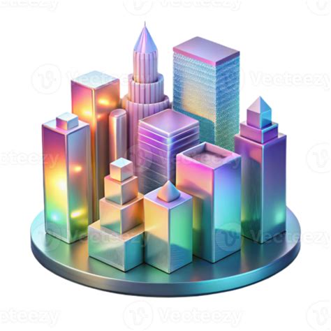 Iridescent Cityscape 3d Render Abstract Urban Architectural