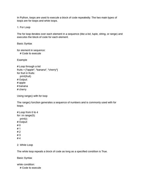 Python Loops For And While Explained Pdf