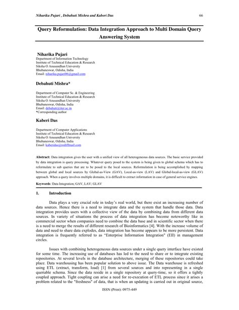 Pdf Query Reformulation Data Integration Approach To Multi Domain Query Answering System