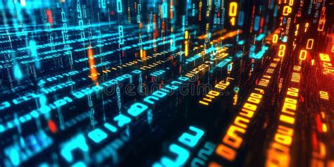 a futuristic colorful abstract background with glowing binary code streaming across the neon