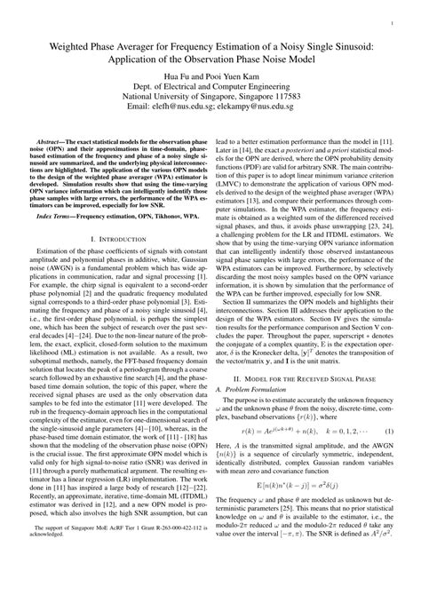 Pdf Weighted Phase Averager For Frequency Estimation Of A Noisy Single Sinusoid Application