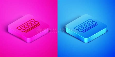Isometric Line RAM Random Access Memory Icon Isolated On Pink And Blue Background Square