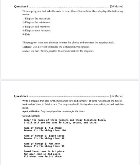 solved question 4 30 marks] write a program that