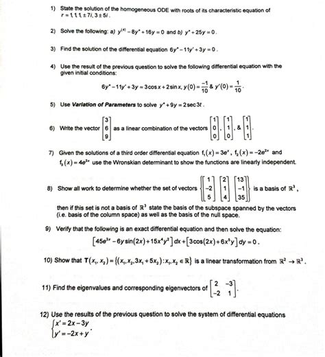 Solved 1 State The Solution Of The Homogeneous Ode With