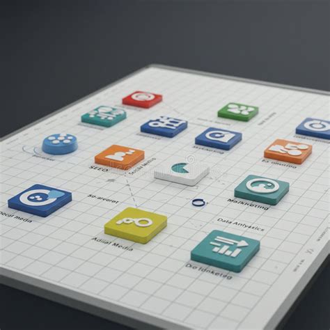 Grid Patterned Board Featuring Colorful Square Buttons With Various Icons Stock Illustration