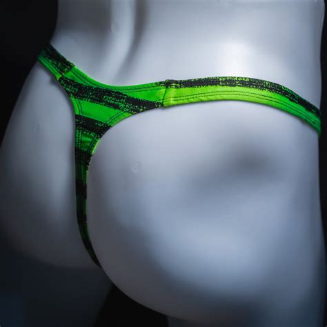 Mens Thong Underwear Green And Black Striped Spandex Just Mens Thongs