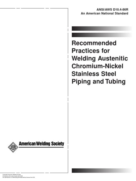 Aws D10 4 86r Recommended Practices For Welding Austenitic Chromium Nickel Stainless Steel
