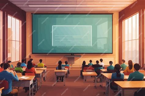 Premium Vector Slides On A Big Screen Class Business Meeting