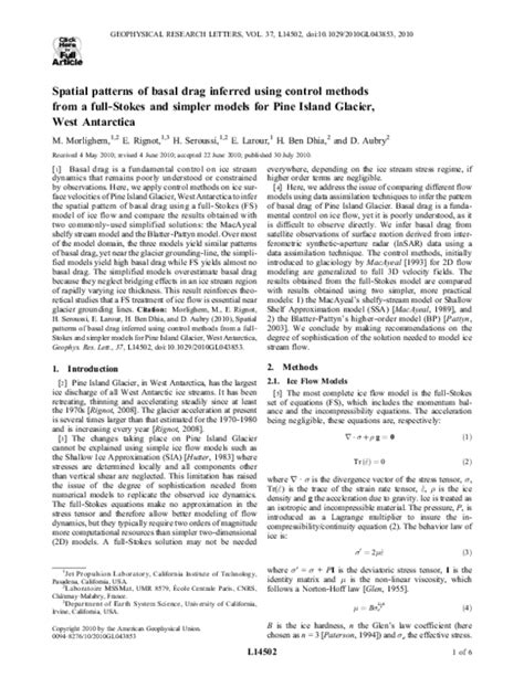 Pdf Spatial Patterns Of Basal Drag Inferred Using Control Methods