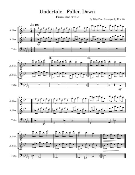 Fallen Down Toby Fox Undertale Fallen Down Sheet Music For Tuba