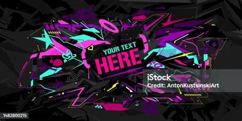 트렌디한 추상 다크 블랙과 네온 미래 기하학적 그래피티 스타일 배경 벡터 일러스트레이션 거리 예술에 대한 스톡 벡터 아트 및