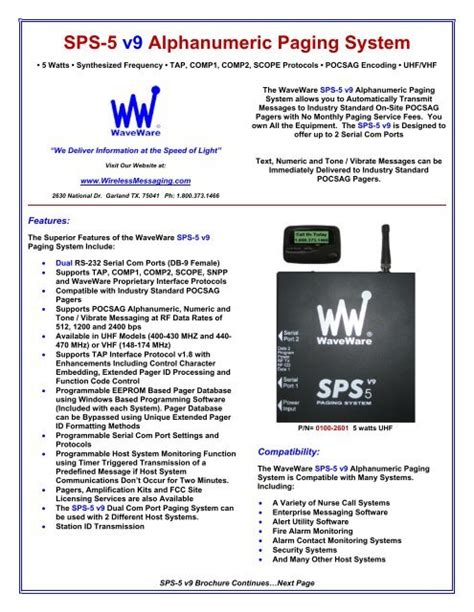 Sps 5 V9 Alphanumeric Paging System Waveware Technologies