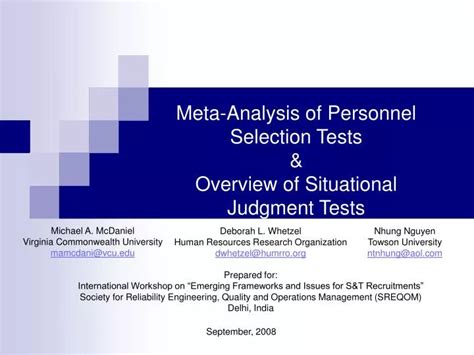 Ppt Meta Analysis Of Personnel Selection Tests And Overview Of Situational Judgment Tests