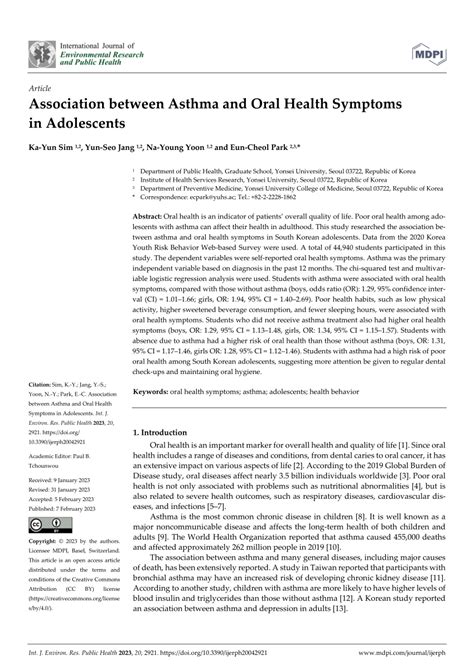 Pdf Association Between Asthma And Oral Health Symptoms In Adolescents