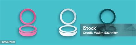 파란색 배경에 분리 된 거울 아이콘으로 종이 컷 메이크업 파우더 종이 아트 스타일 벡터 메이크업 화장품에 대한 스톡 벡터 아트