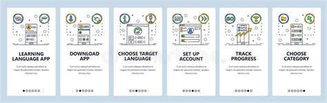 Language Learning Website And Mobile App Onboarding Screens Vector Template Stock Vector