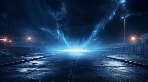 Premium AI Image Dark Empty Scene With Blue Neon Searchlight Light