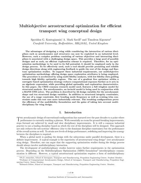 Pdf Multiobjective Aerostructural Optimization For Efficient