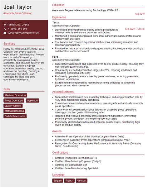Top 10 Questions For Assembly Press Operator Interview Resumegemini Online Resume Builder