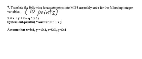 Solved 7 Translate The Following Java Statements Into Mips